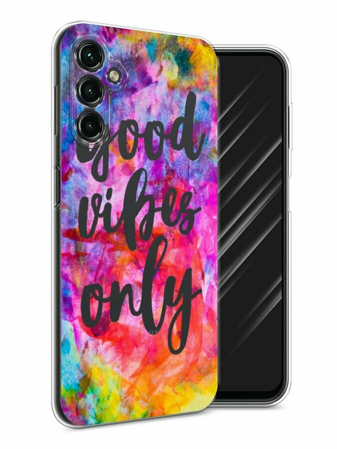 Чехол на Samsung Galaxy A14 4G / Галакси A14 4G с принтом Good vibes only радуга, прозрачный