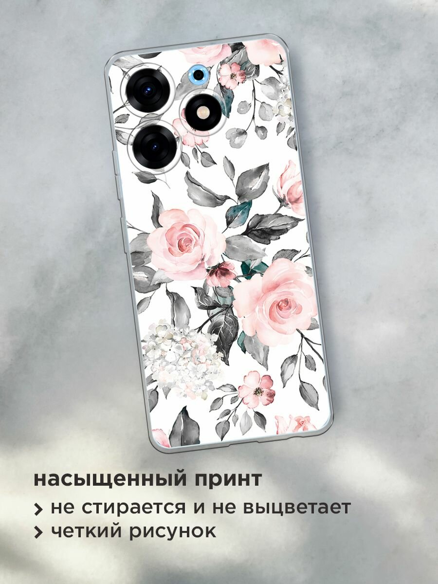 Чехол на Tecno Spark 10 Pro / Текно Спарк 10 Про с принтом "Розы на белом" — фото 1