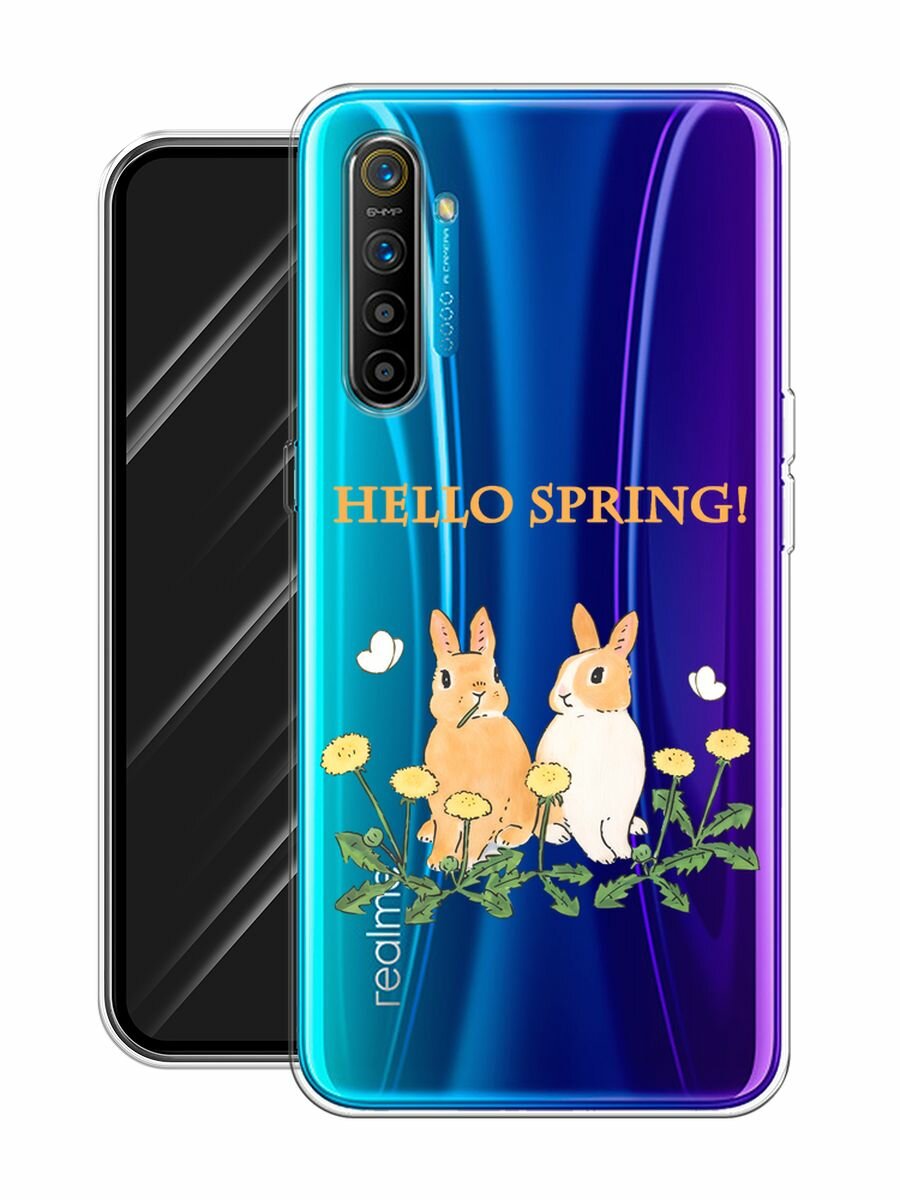 Чехол на Realme XT / Реалми XT с принтом "Весенние кролики", прозрачный — фото 1
