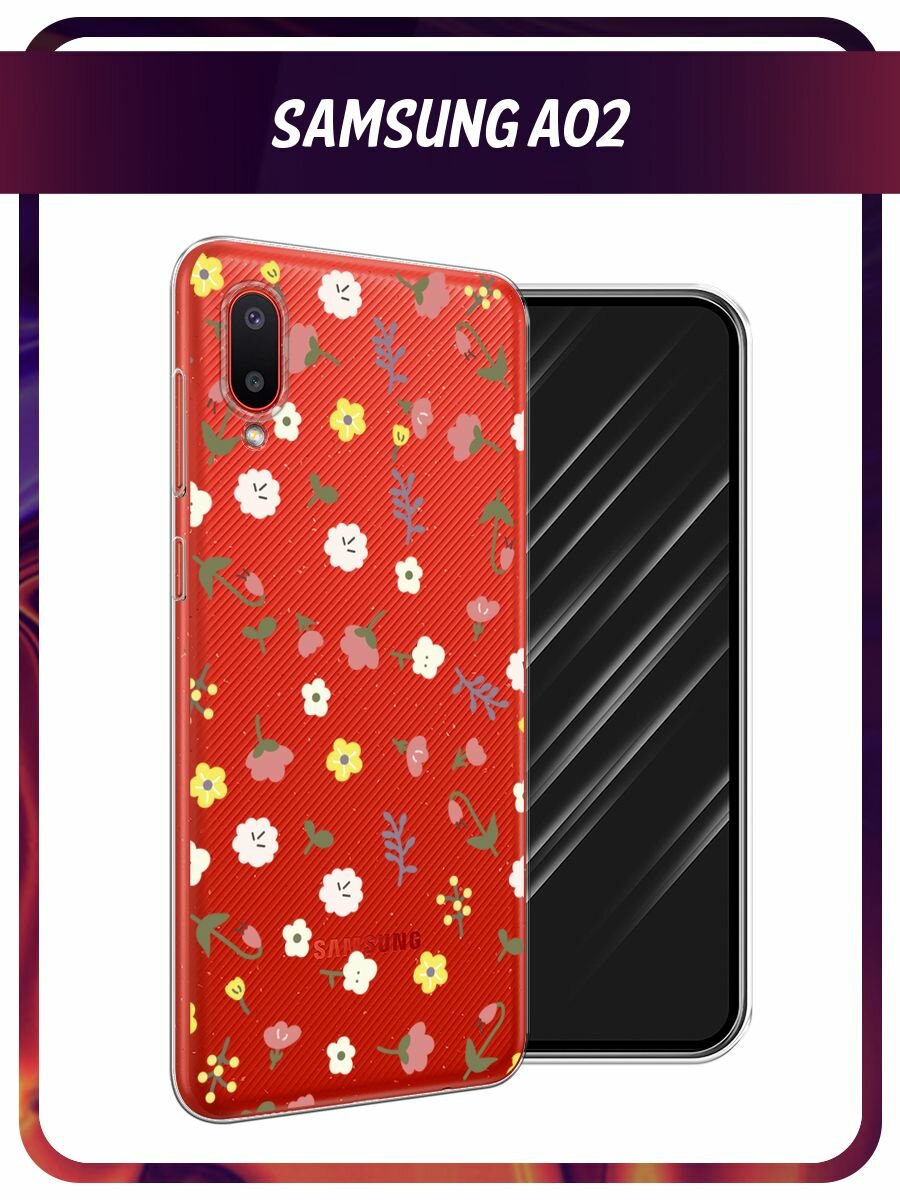 Чехол на Samsung Galaxy A02 / Самсунг Галакси А02 с принтом "Россыпь цветов рисунок", прозрачный