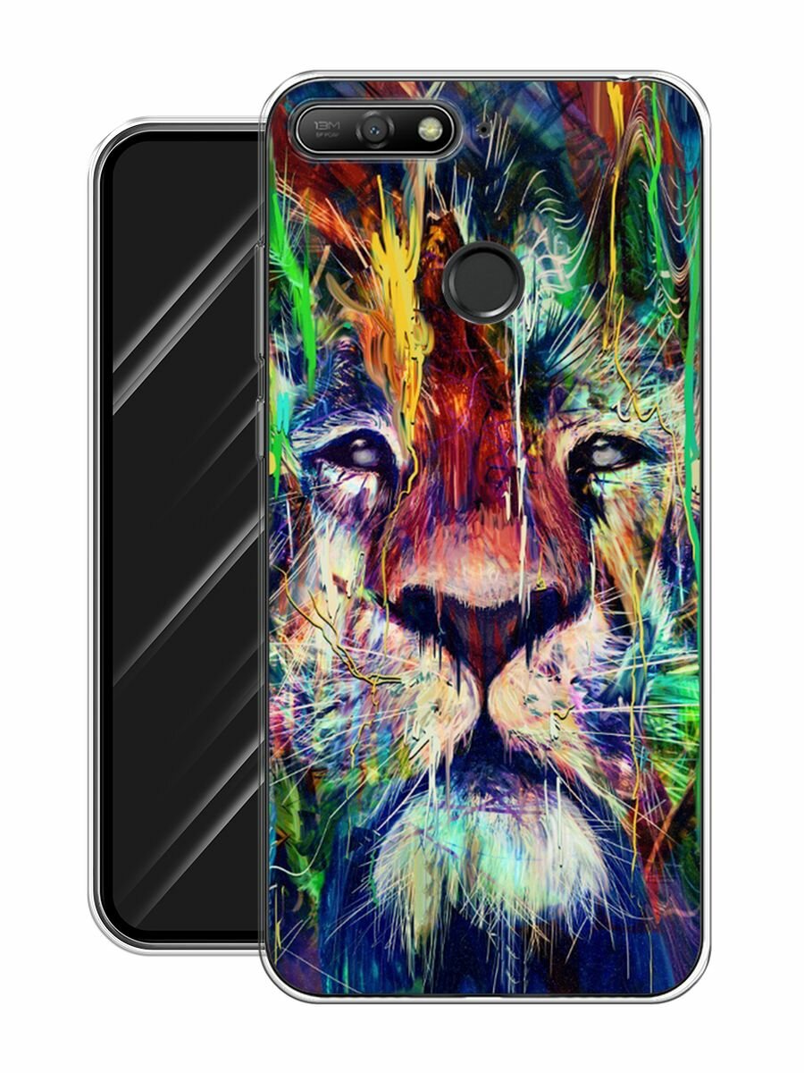 Чехол на Honor 7C/7A Pro/Huawei Y6 Prime 2018 / Хонор 7С/7А Про/Хуавей Y6 Prime 2018 с принтом Лев арт 6 — фото 1