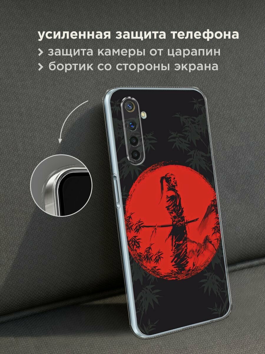 Чехол на Realme 6 / Реалми 6 с принтом "Самурай на красном фоне" — фото 1