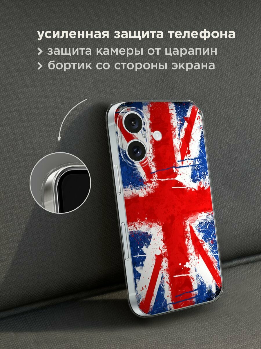 Чехол на Apple iPhone 16 / Айфон 16 с принтом "Флаг Великобритании 2" — фото 1