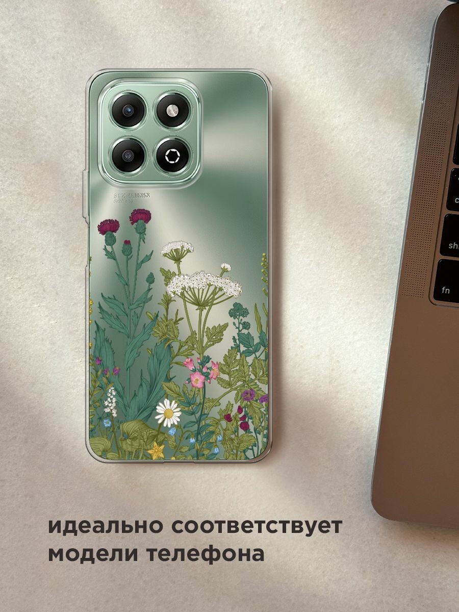Чехол на Honor X6b / Хонор X6b с принтом "Дикие полевые цветы", прозрачный — фото 1