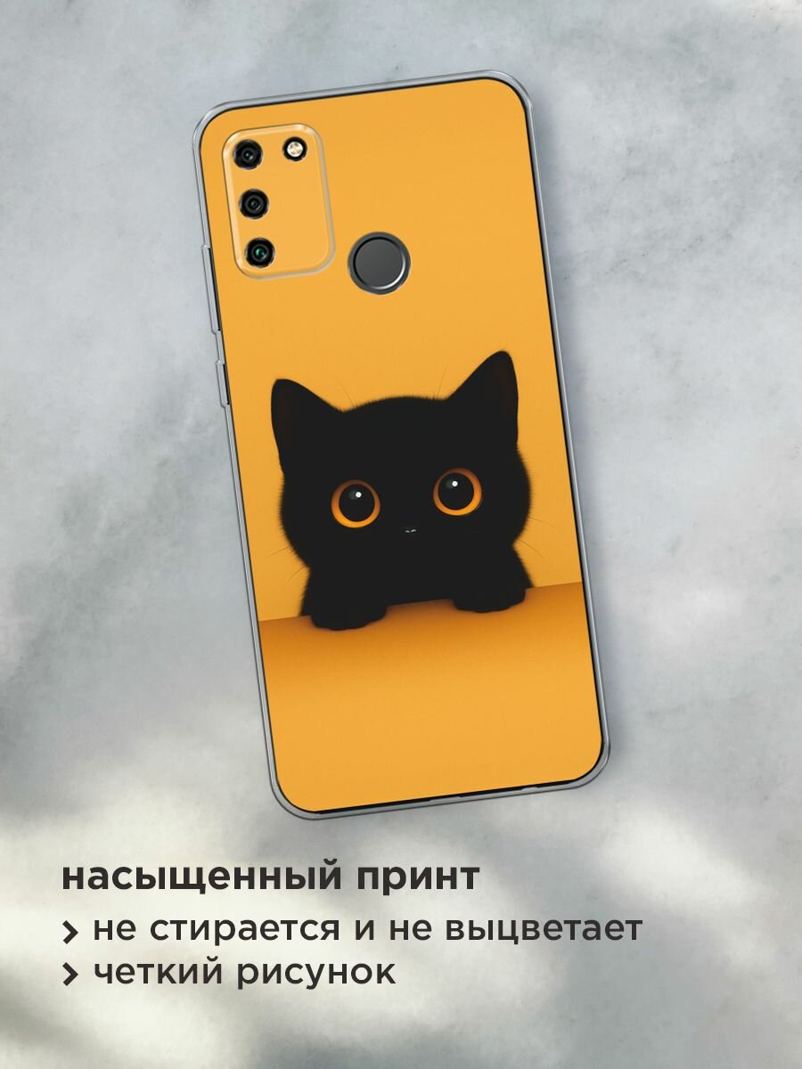 Силиконовый чехол на Honor 9A / Хонор 9А с принтом "Контрастный котик" — фото 1