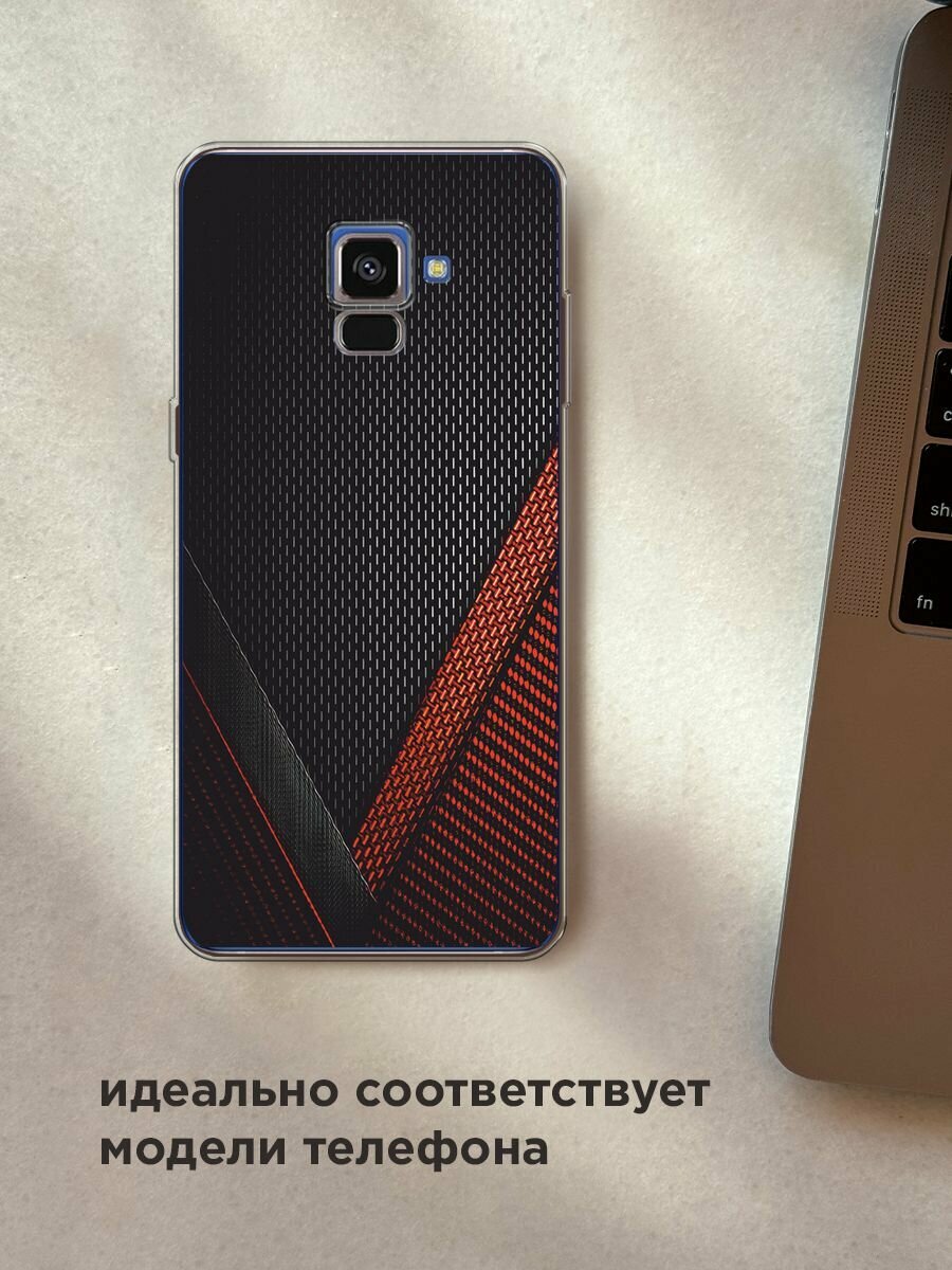 Чехол на Samsung Galaxy A8 2018 / Самсунг Галакси А8 2018 с принтом "Красный карбон" — фото 1