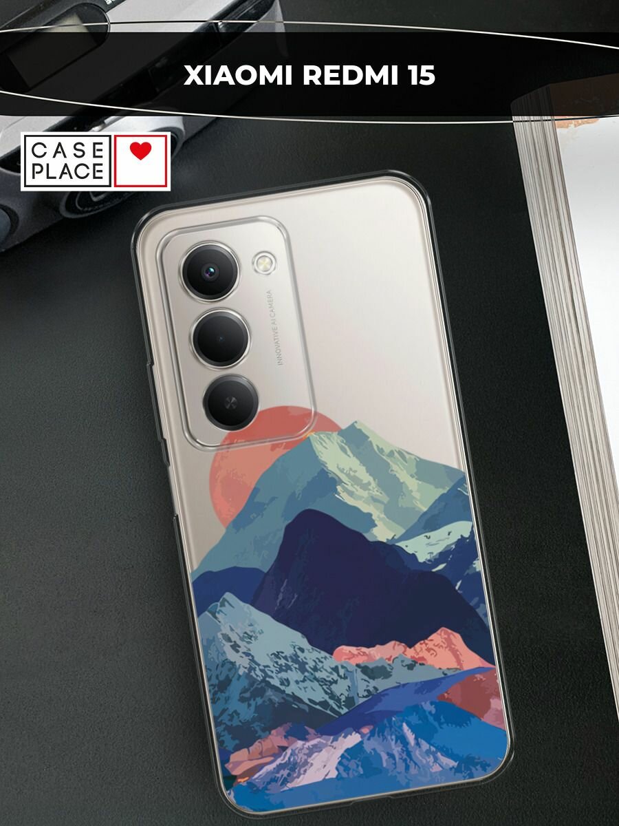 Чехол на Xiaomi Redmi 15 / Сяоми Редми 15 с принтом "Закат в снежных горах", прозрачный