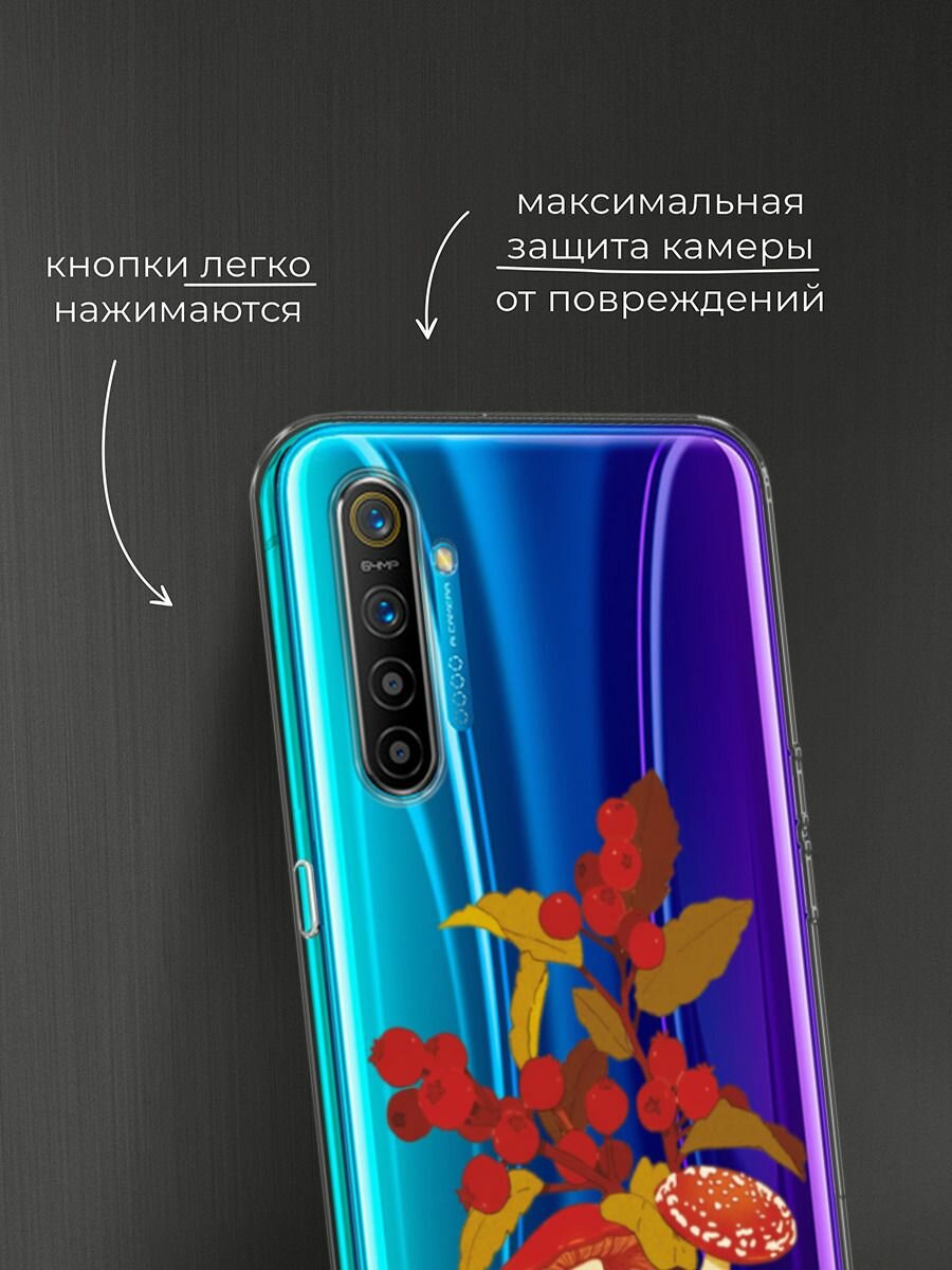 Чехол на Realme XT / Реалми XT с принтом "Рябина с грибами", прозрачный — фото 1