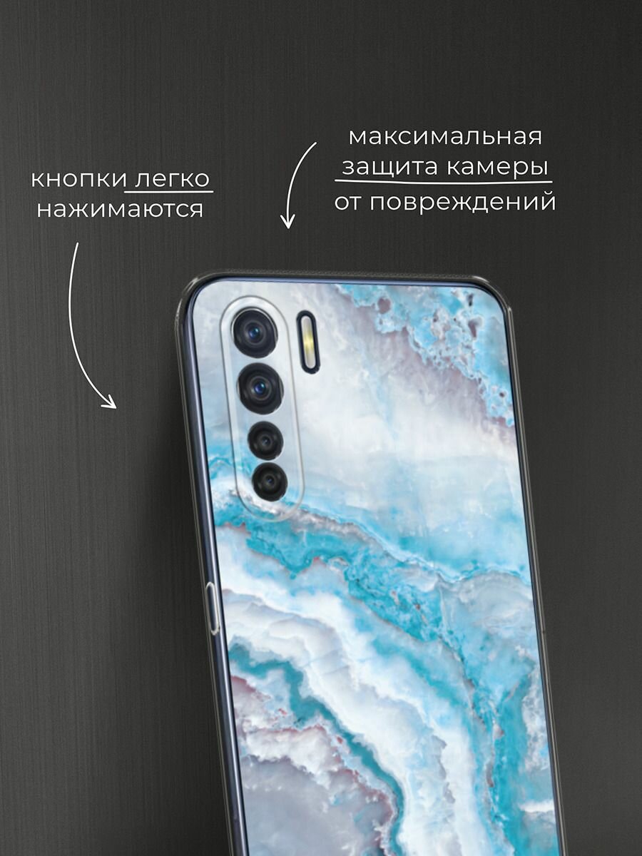 Чехол на Oppo A91/Reno 3 / Оппо A91/Рено 3 с принтом "Нежно-голубой мрамор" — фото 1