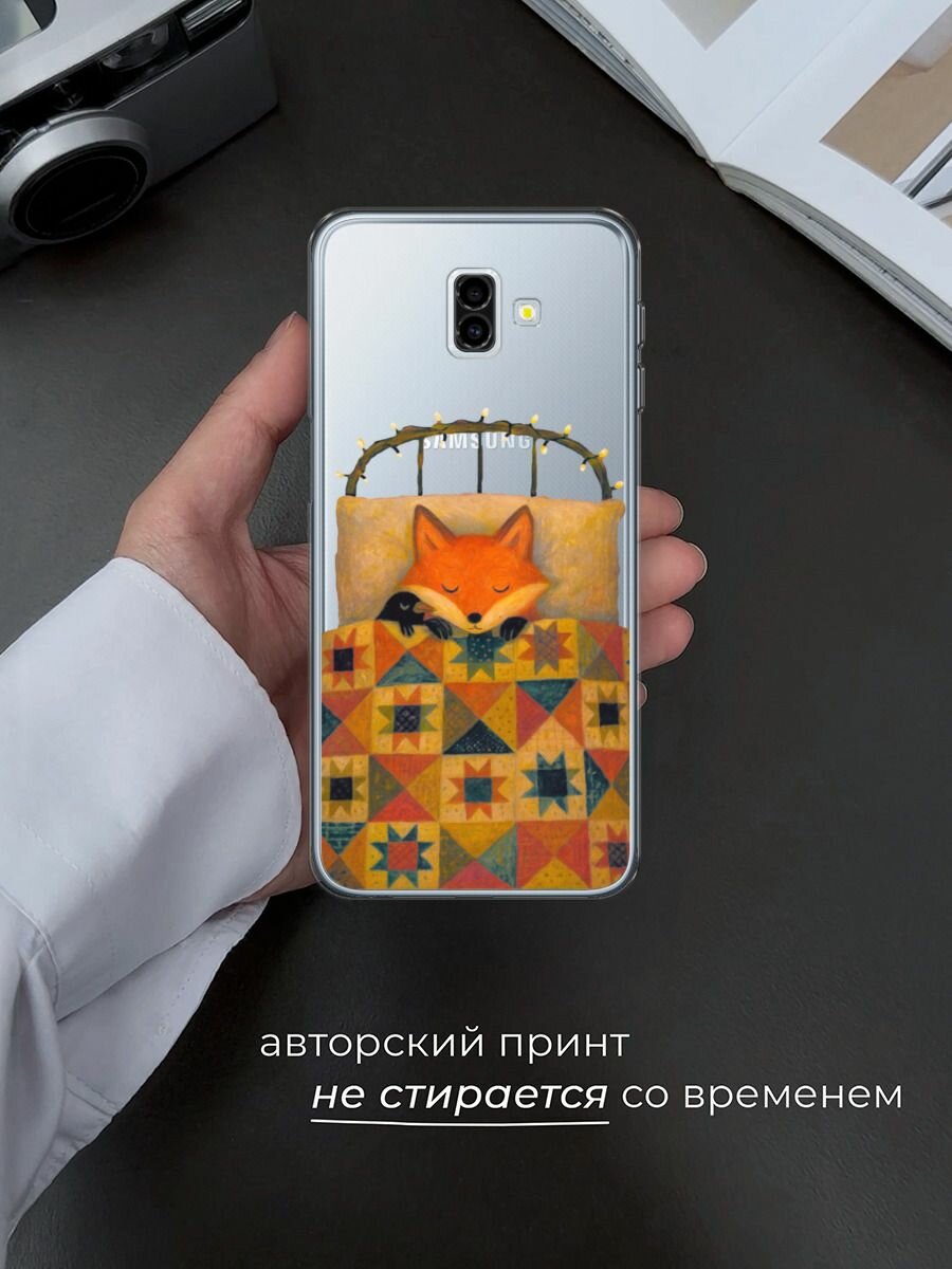 Чехол на Samsung Galaxy J6 + / Самсунг Галакси J6 Плюс 2018 с принтом "Лисичка спит", прозрачный — фото 1