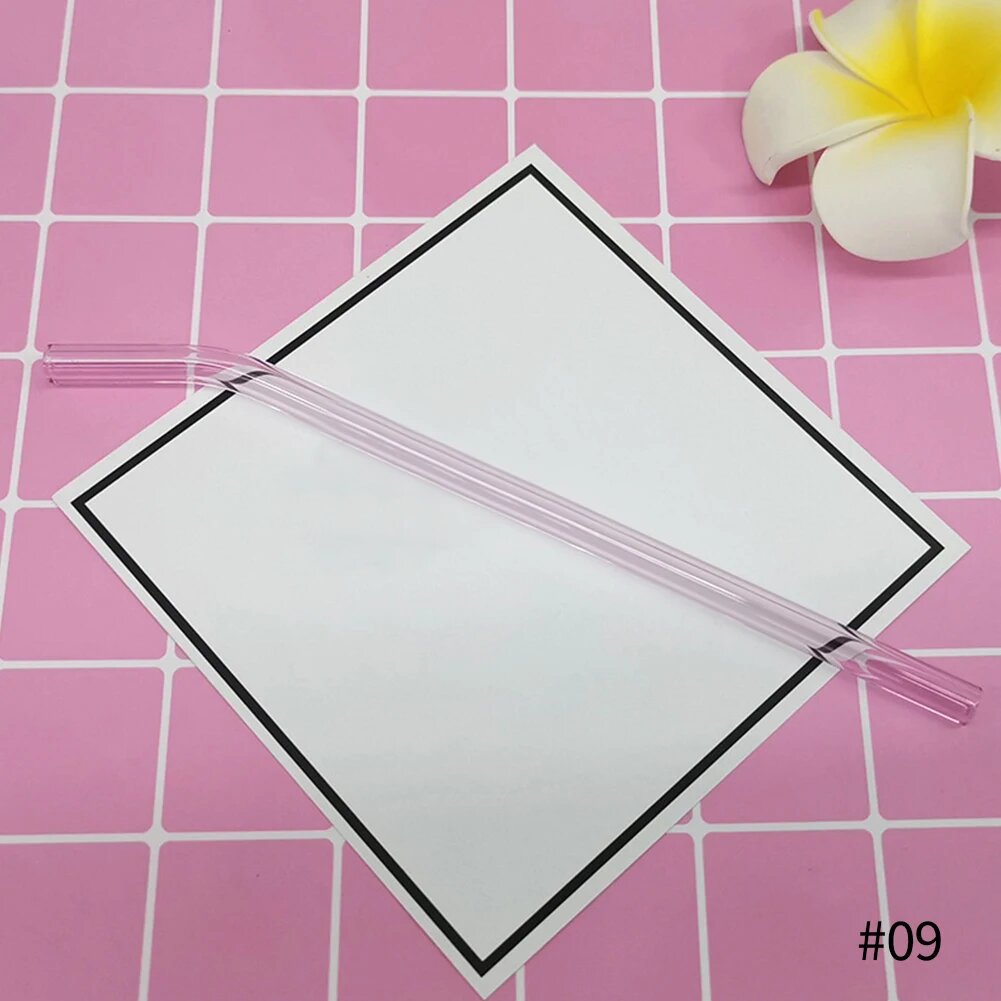 Прозрачные стеклянные соломинки из боросиликатного стекла Белый, Pink Curved Straw