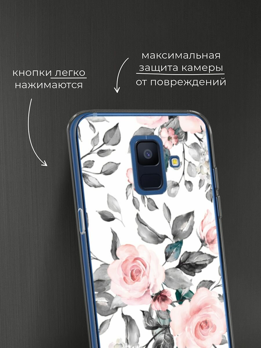 Чехол на Samsung Galaxy A6 / Самсунг Галакси А6 с принтом "Розы на белом" — фото 1