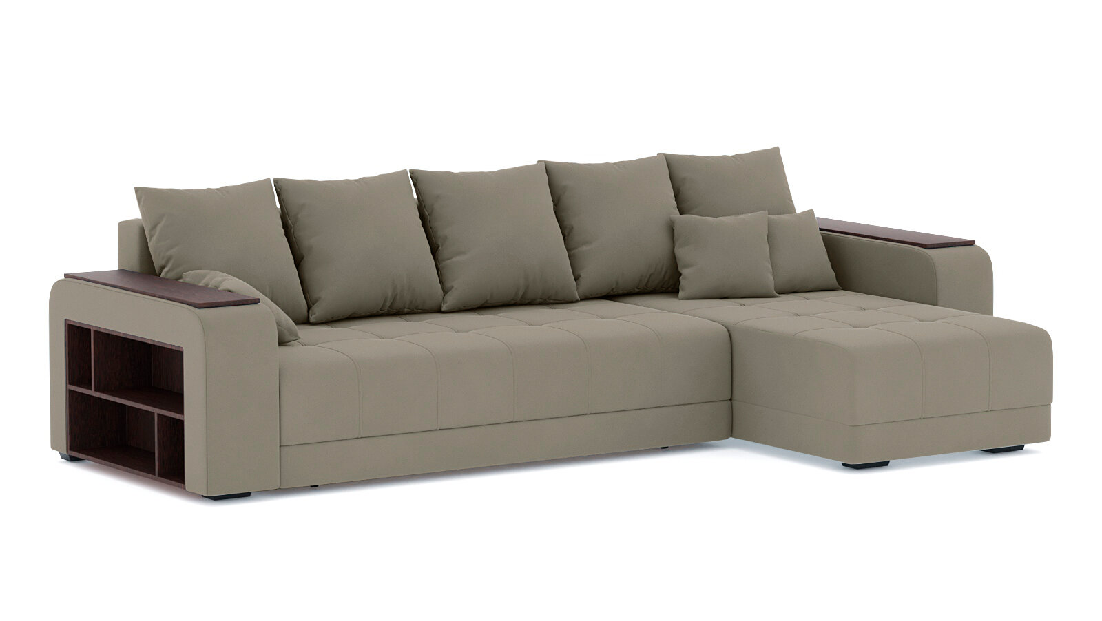 Угловой диван кровать Дубай, угол универсальный, полки в подлокотнике, велюр Зара Лайт 04