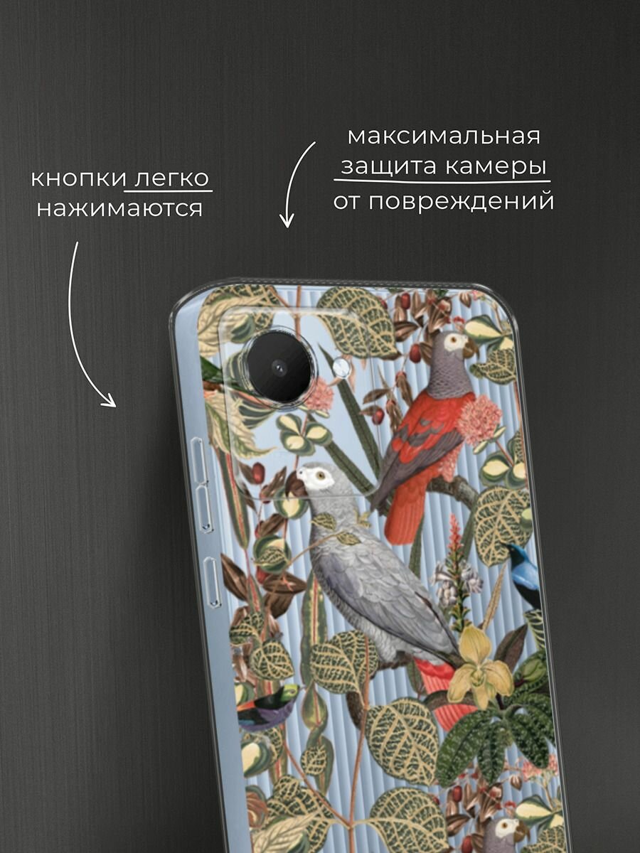 Чехол на Realme C30 / Реалми C30 с принтом "Tropical pattern", прозрачный — фото 1