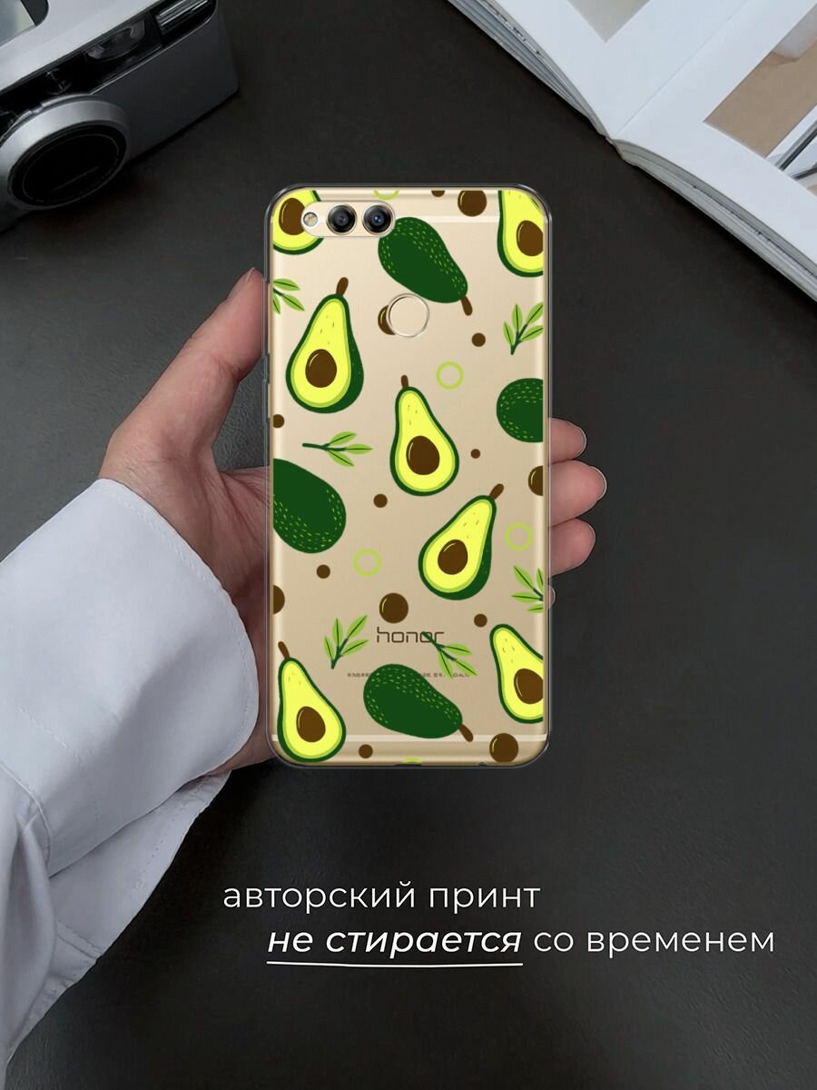 Чехол на Honor 7X / Хонор 7Х с принтом "Авокадо паттерн", прозрачный — фото 1