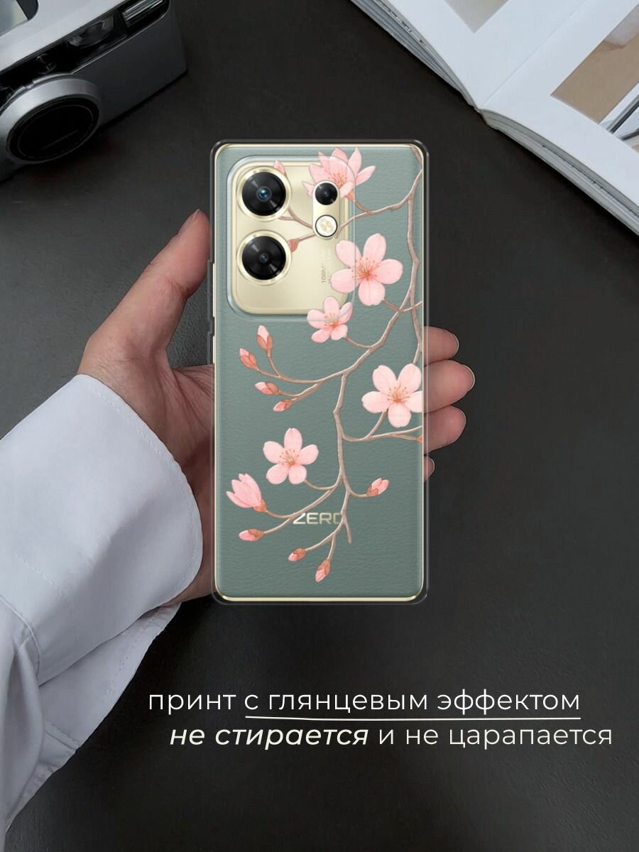 Чехол на Infinix Zero 30 4G / Инфиникс Зеро 30 4G с принтом "Веточка распускающейся сакуры 2" — фото 1