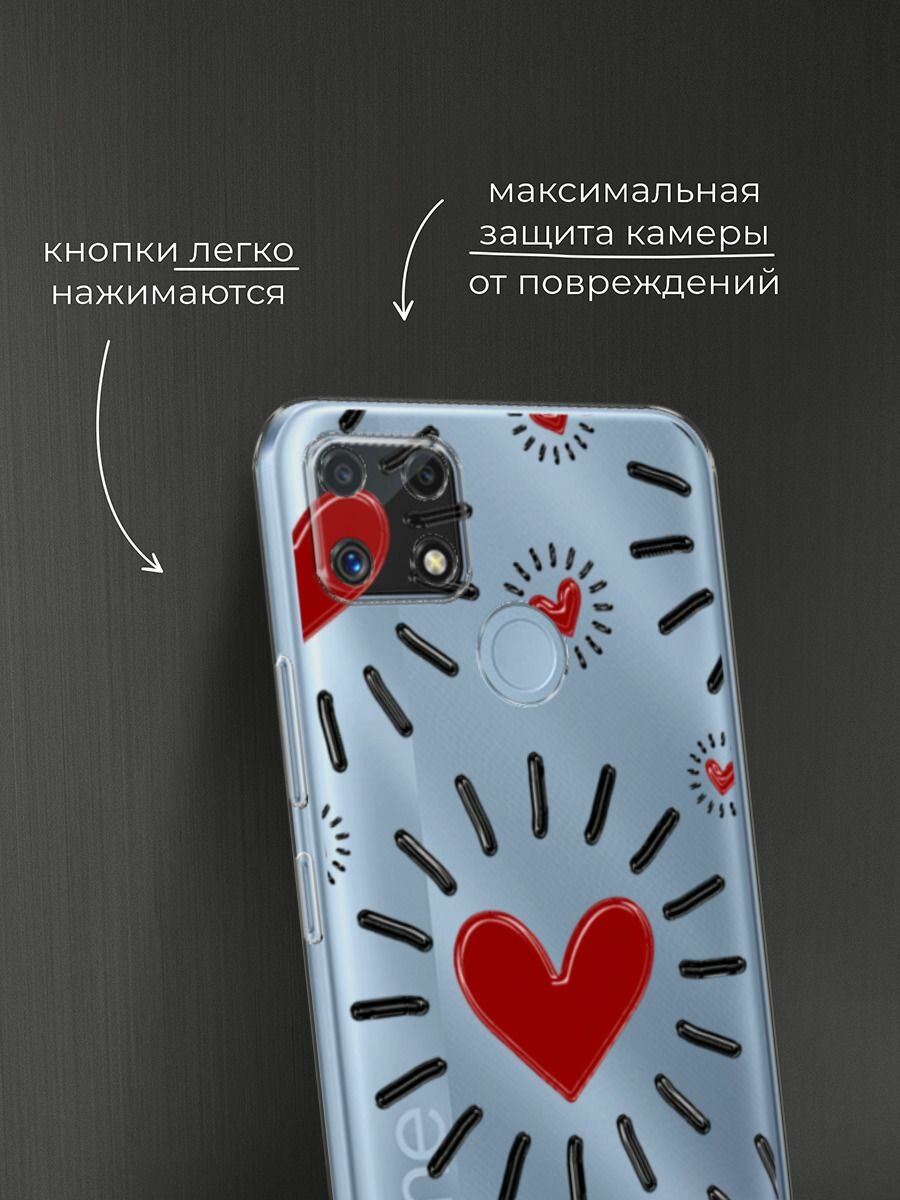 Чехол на Realme C25/C25s / Реалми С25/C25s с принтом "Бордовые сердца паттерн" — фото 1