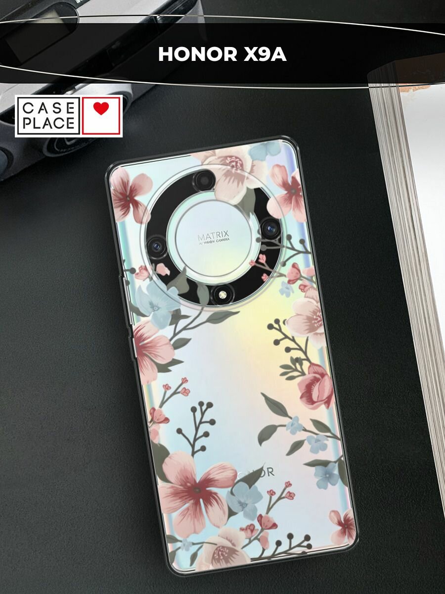Чехол на Honor X9A / Хонор X9A с принтом "Нежная рамка из цветов", прозрачный