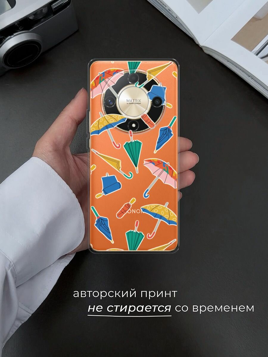 Чехол на Honor X9b / Хонор X9B с принтом "Зонты паттерн", прозрачный — фото 1