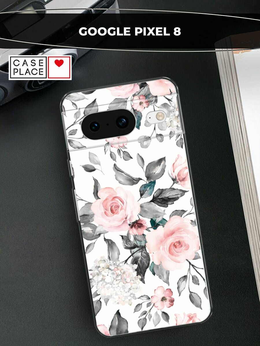 Чехол на Google Pixel 8 / Гугл Пиксель 8 с принтом "Розы на белом"