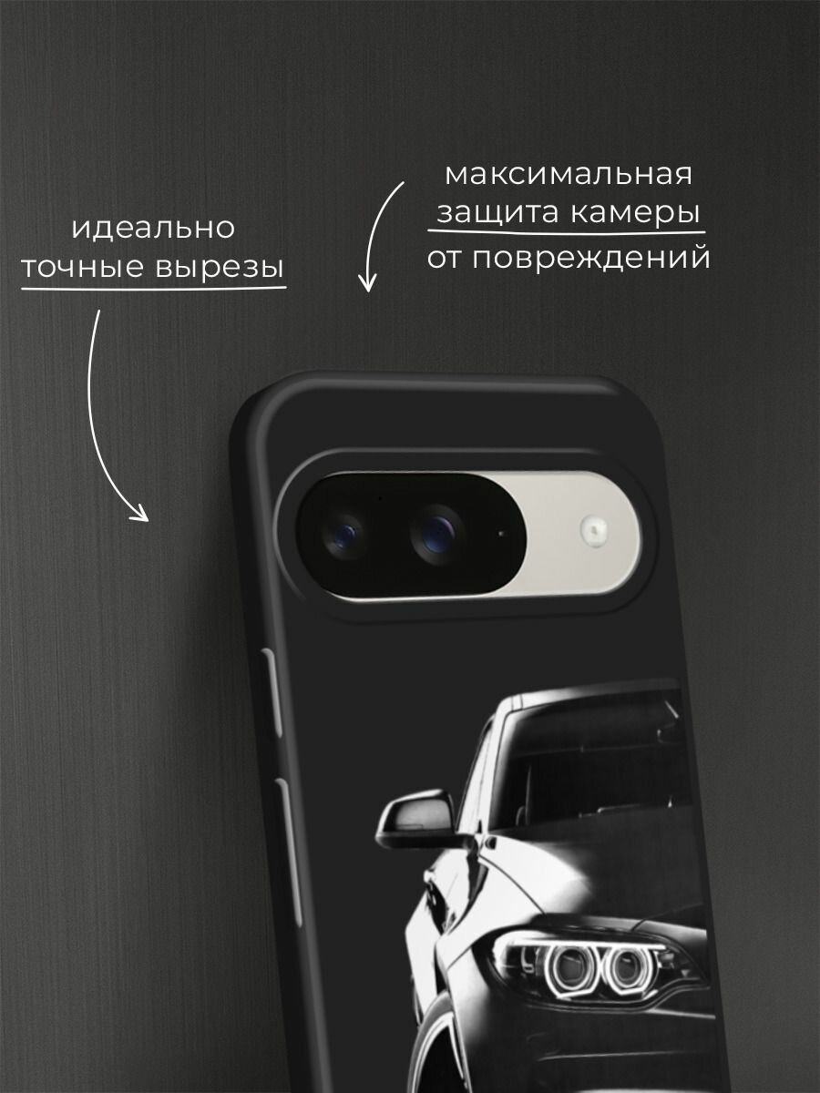 Черный матовый чехол на Google Pixel 9 / Гугл Пиксель 9 с принтом "Крутая черная машина" — фото 1