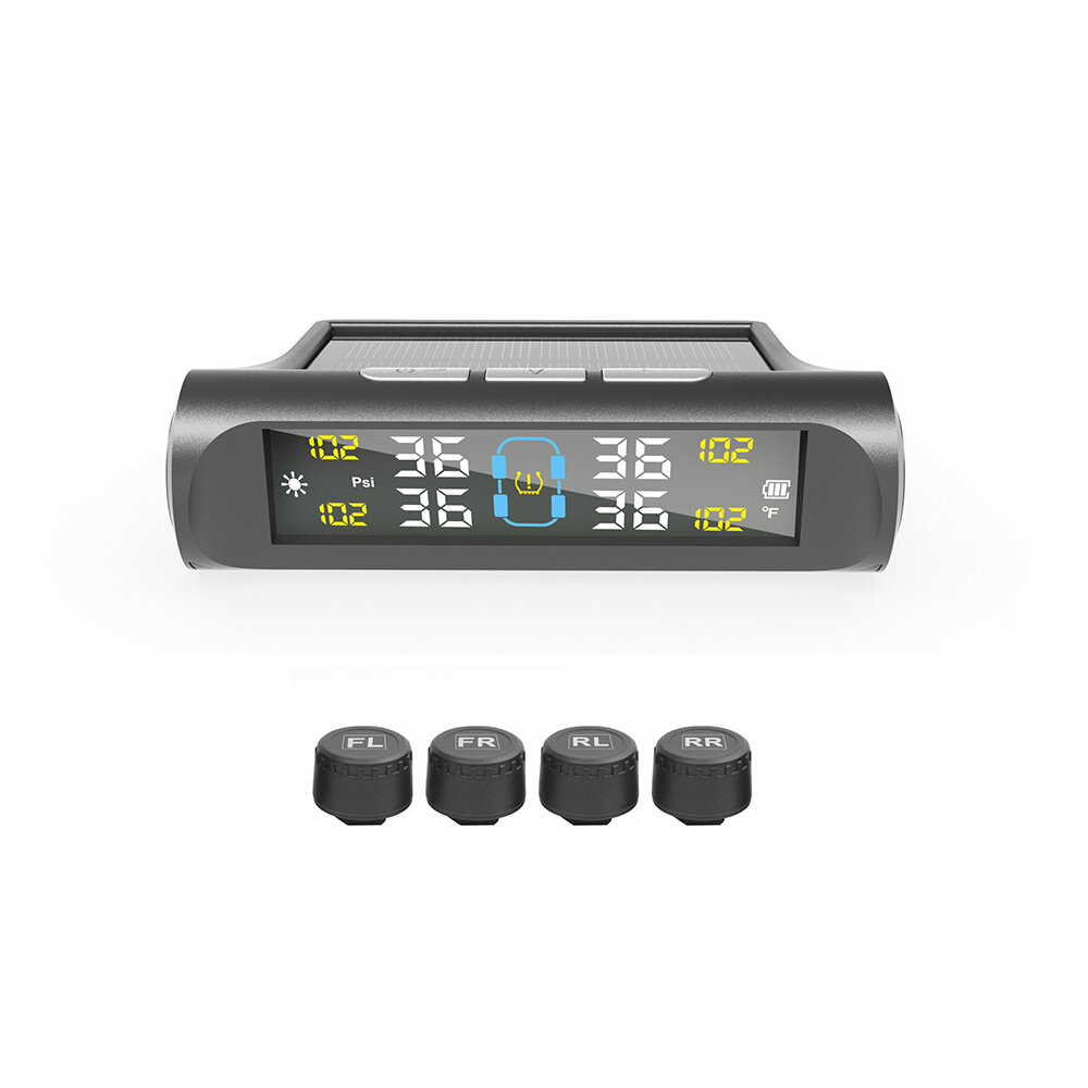 Система контроля давления в шинах автомобиля TPMS с 4 датчиками на солнечной энергии и цифровым ЖК-дисплеем-Внешний
