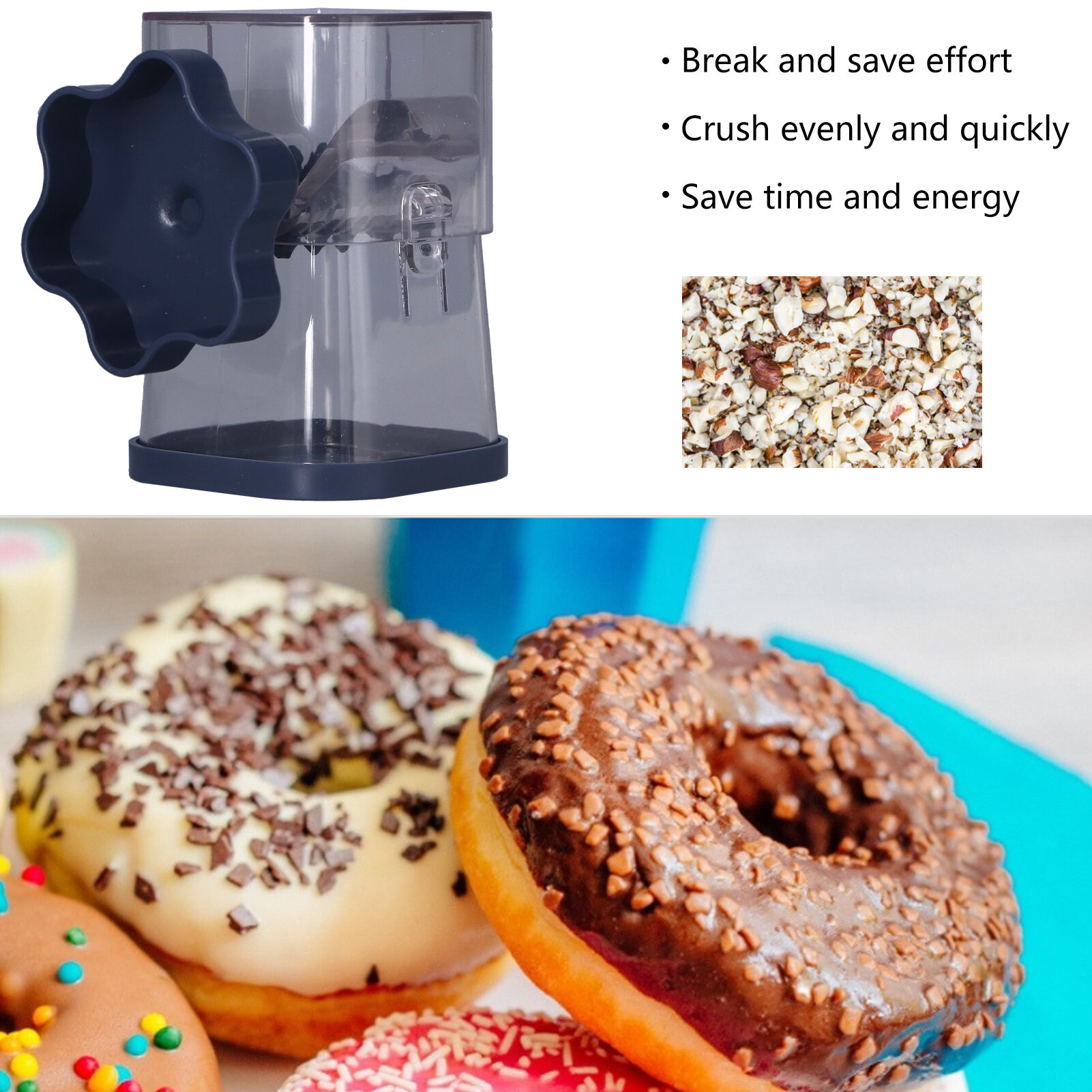 Ручной измельчитель орехов, легкий, простой в очистке, ручная кривошипная шлифовальная машина для миндаля, фундука, орехов пекан, темно-синего цвета