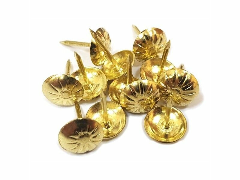 Гвозди мебельные 10,5 (23шт) латунь головка цветок (200) (У)