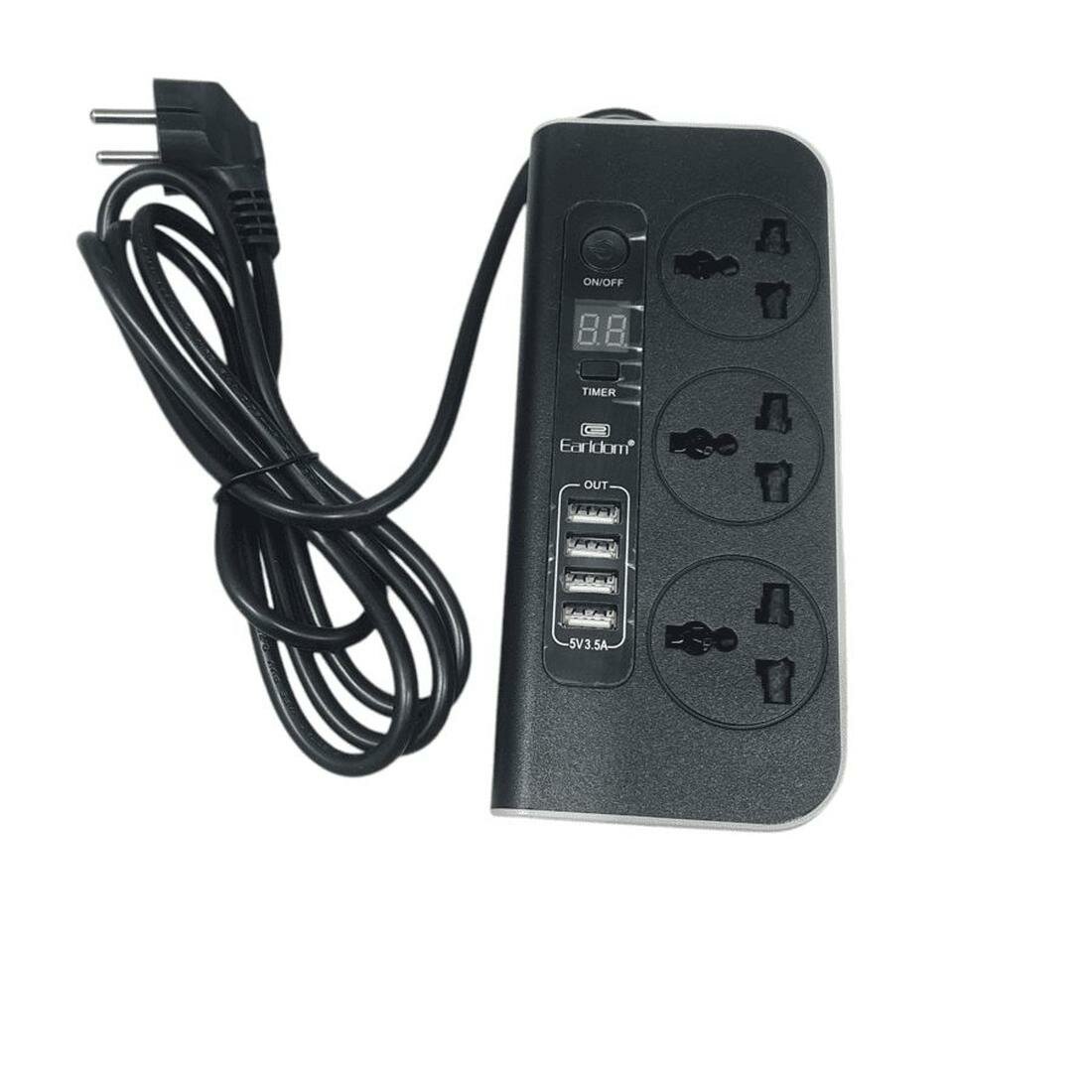 Сетевой фильтр, удлинитель 4 USB, 3 розетки, Earldom sc02, 1.8 метра