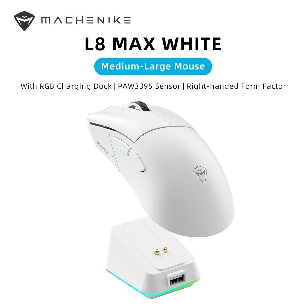 Machenike L8 Max Беспроводная игровая мышь с зарядной док-станцией RGB PAW3395 Сенсор 26000 точек на дюйм 650 пикселей