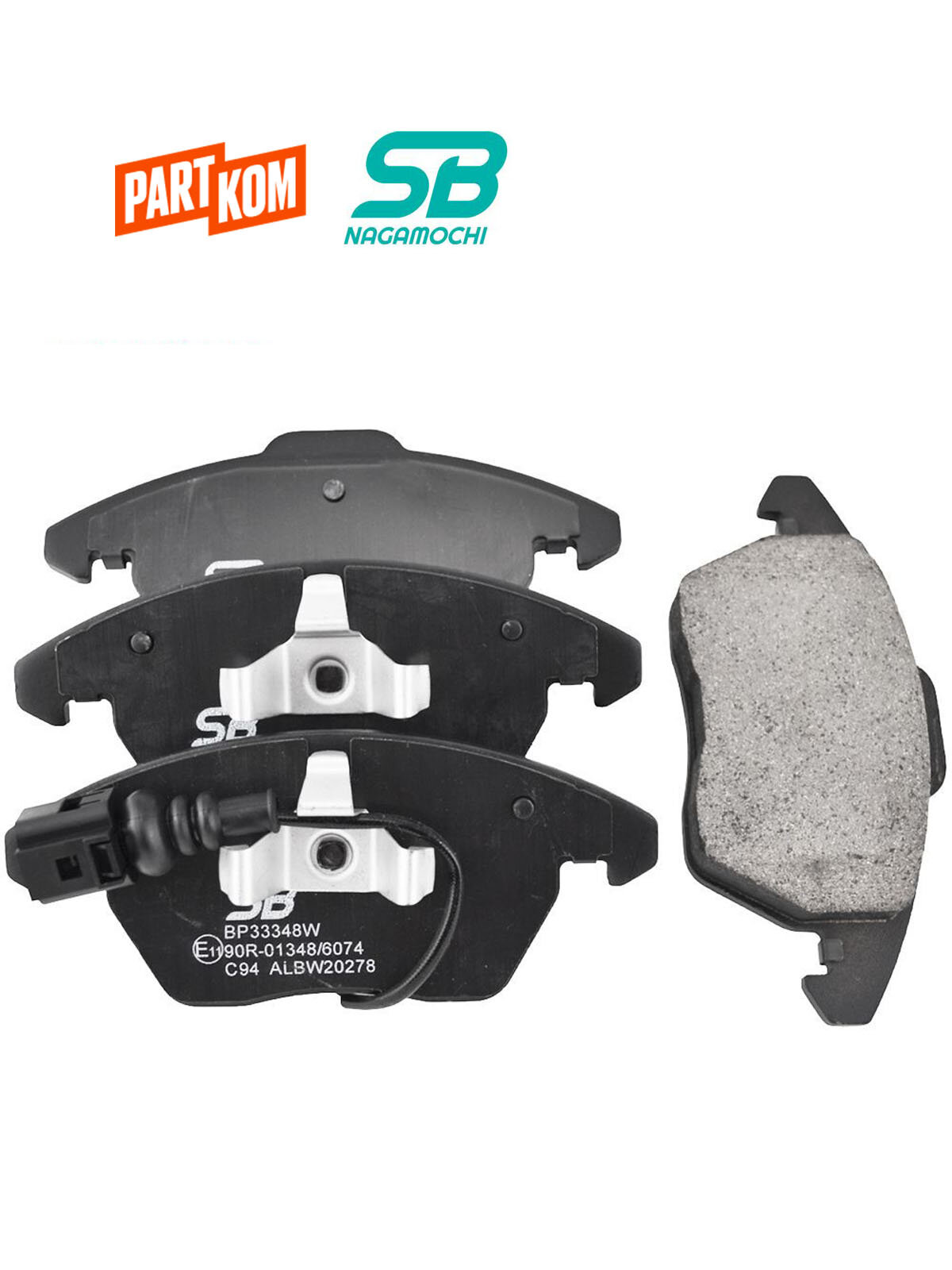 Тормозные колодки передние SB NAGAMOCHI BP33348W (с датчиками износа) для а/м VW Tiguan (5N), Polo Sedan, Skoda Octavia A5, Rapid (NH)