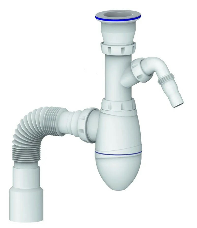 Сифон с выпуском 1 1/2, с отводом под стиральную машинку, с гибким отводом под канализацию 40/50