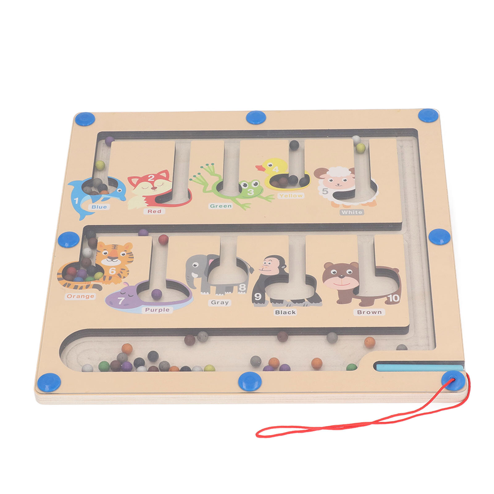 Магнитный лабиринт с цветами и цифрами: деревянная развивающая доска для счета и сортировки шариков