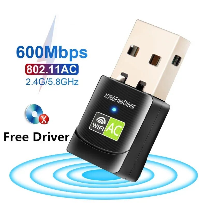 Беспроводной Wi-Fi адаптер Realtek RTL8811 черный Drive free 600