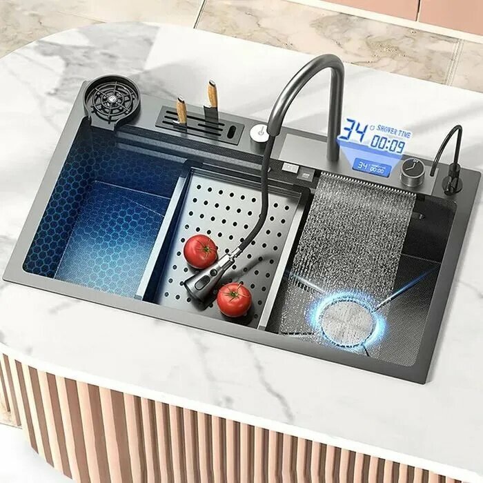 Хорошая многофункциональная кухонная мойка цифровой дисплей 68*45 кран для очистки воды, мойка для чашек, дозатор для мыла, без кнопки слива