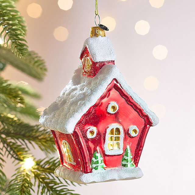 Елочная игрушка Домик Woodford - Лесная Сказка 13 см красный, стекло, Winter Deco, 5030093