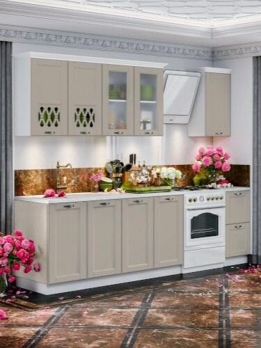 Кухонный гарнитур Милано МДФ 2м шарли мокко/белый со столешницей компоновка №2 МИФ