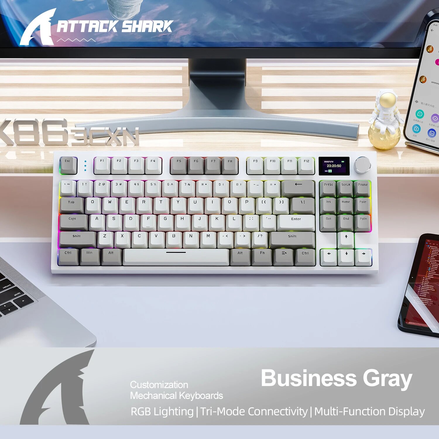 Attack Shark K86 беспроводная механическая клавиатура 87 клавиш Business Gray