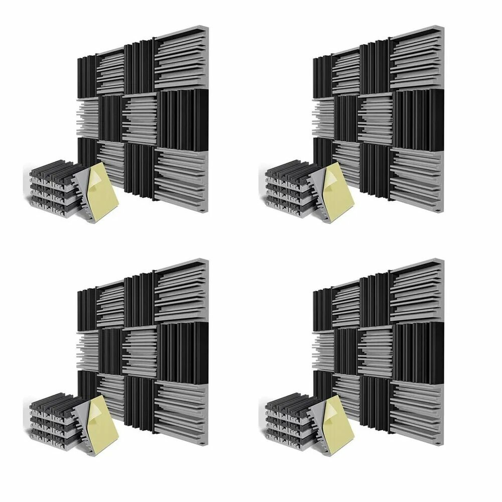 48 упаковок самоклеящихся звукоизоляционных пенопластовых панелей, 12 x 2 дюймов, акустическая пена, для стены, дома, студии