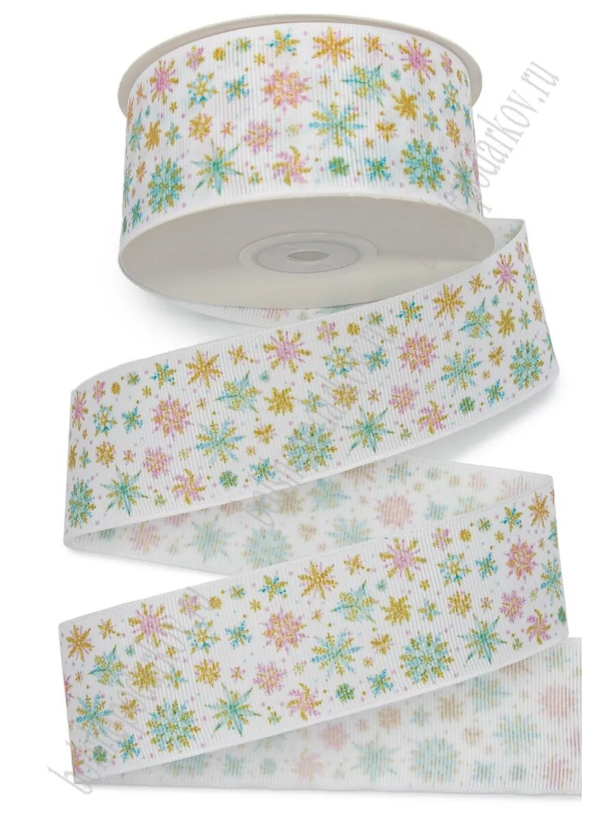 Лента репсовая с рисунком "Снежинки" 4см (11 метров)