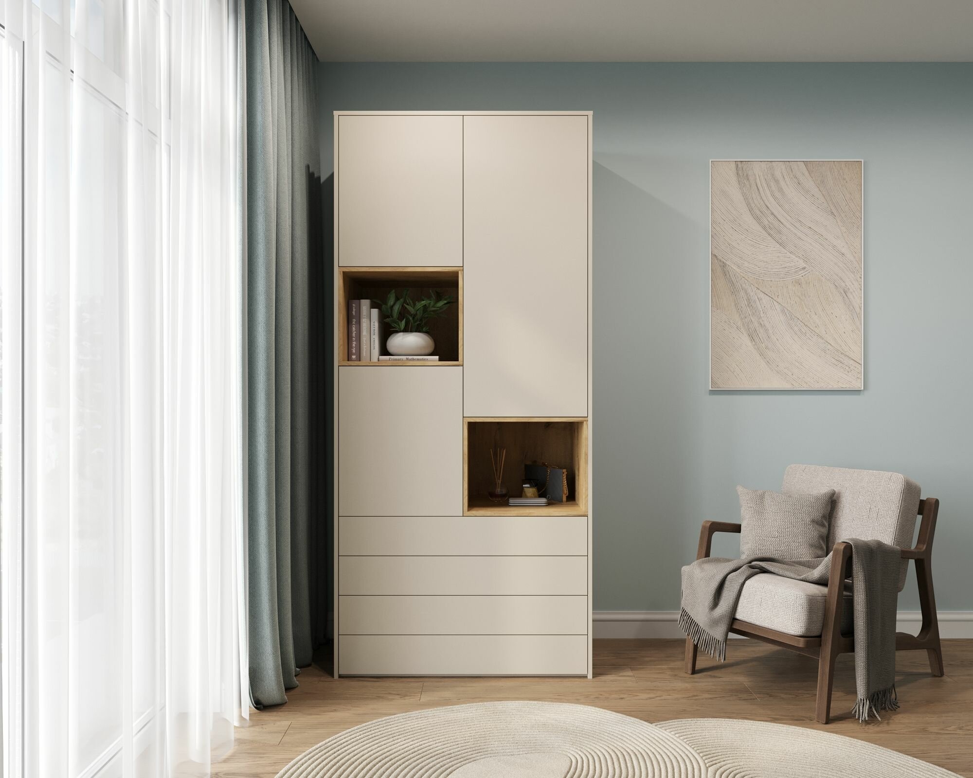 Шкаф распашной для одежды "Рокки 4" 100х220х52 Сатин / Дуб Крафт золотой