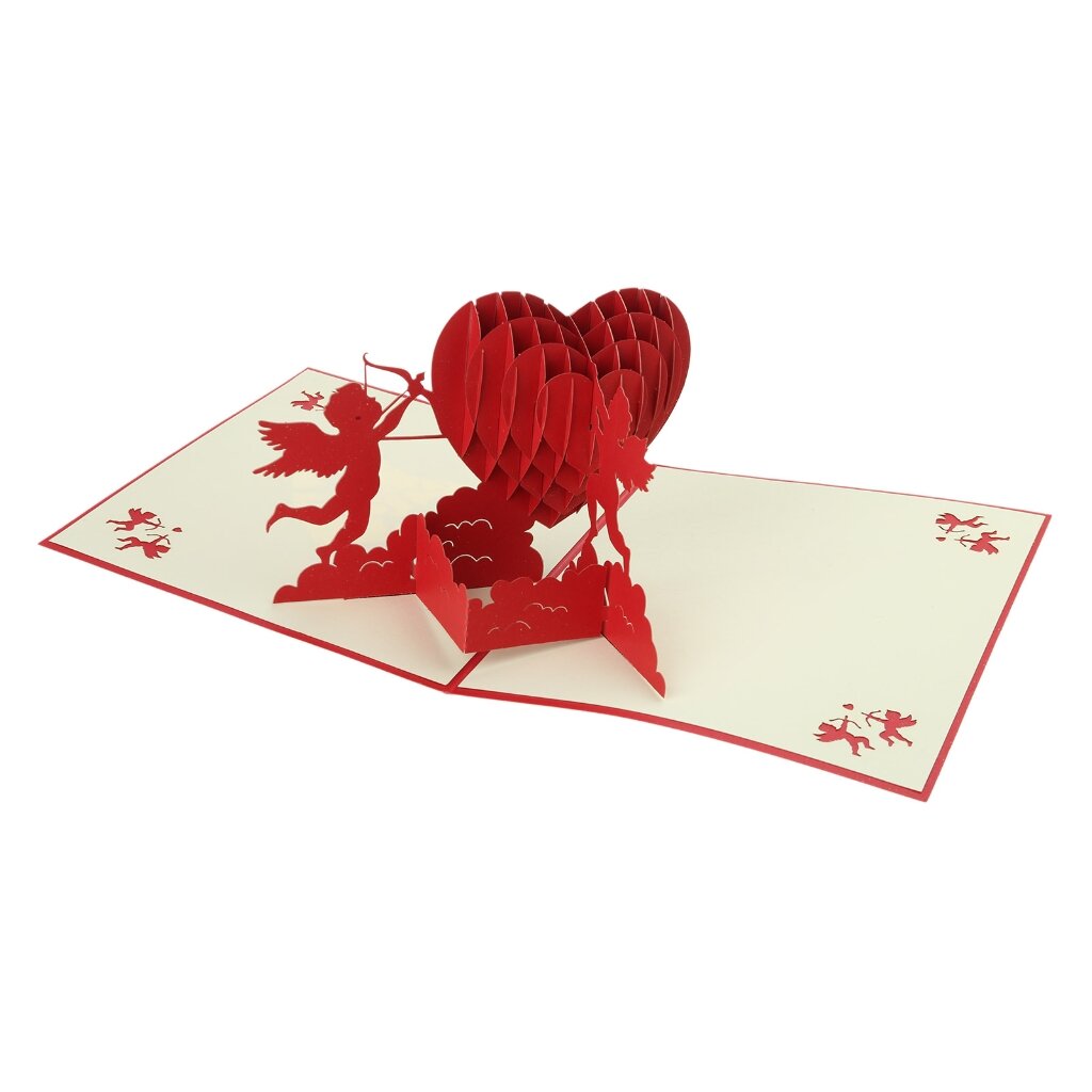 Открытка на День Святого Валентина Любовная Открытка Ручной Работы Красное Сердце Купидона Открытка Оригами 3d для Всплывающей Поздравительной Открытки Годовщина свадьбы