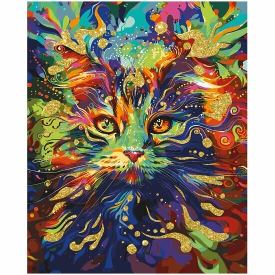 Картина по номерам на холсте с глиттером Три Совы Кот-холи, 40*50