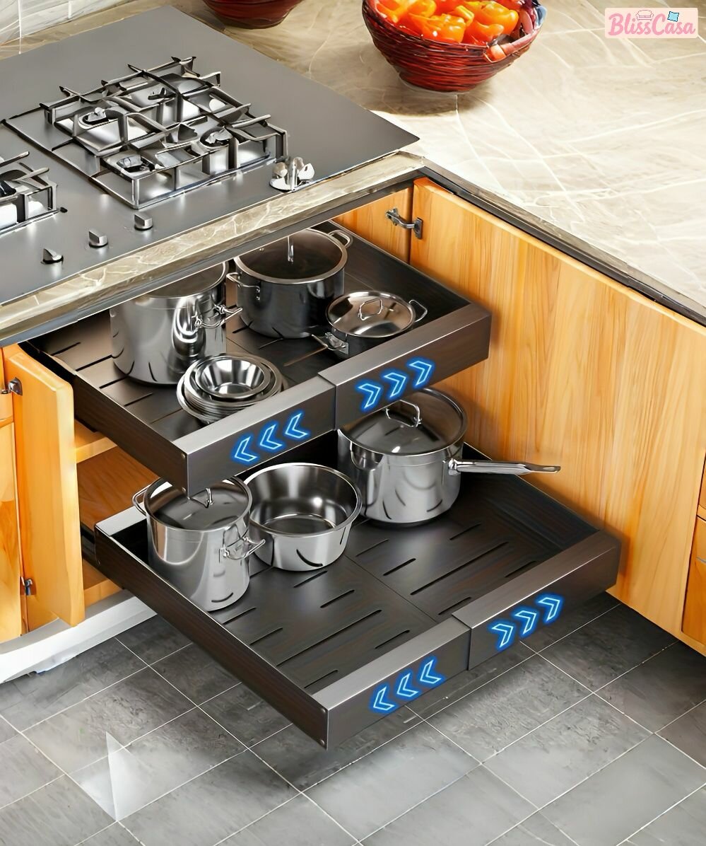 Многофункциональная выдвижная полка для кухонного шкафа - противоскользящий регулируемый телескопический ящик, Для организации пространства на кухне и в ванной комнате