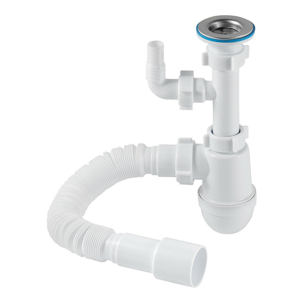 Сифон для раковины АНИ пласт 1 1/4х40 мм с выпуском 40/50 мм с соединением 40/50 мм с отводом белый C1315