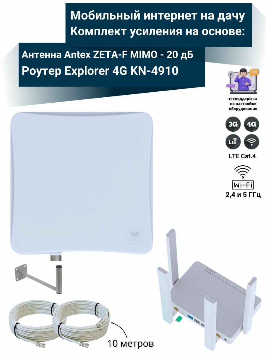 Усилитель интернет сигнала комплект роутер Netcraze Explorer 4G с уличной антенной ZETA-F MIMO 20 дБ