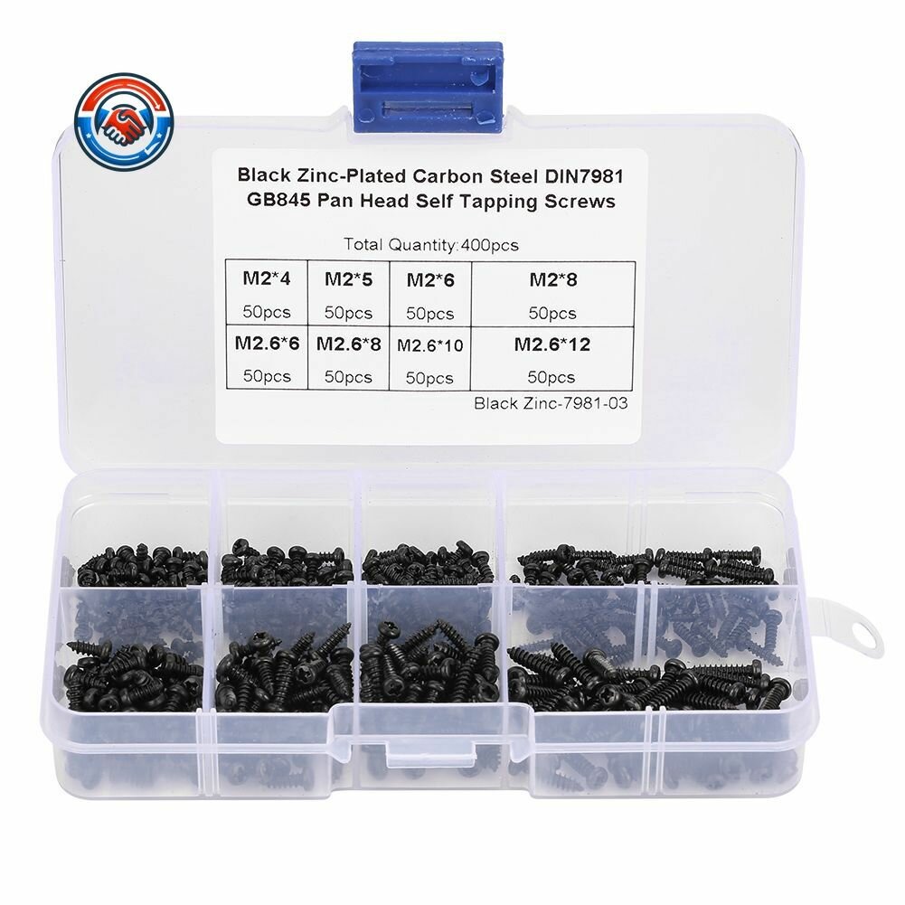 Набор саморезов из нержавеющей стали 400 шт, 8 размеров, прецизионная резьба, крестовый шлиц, удобная сортировка в пластиковом кейсе, универсальный комплект для дома, гаража и мастерской