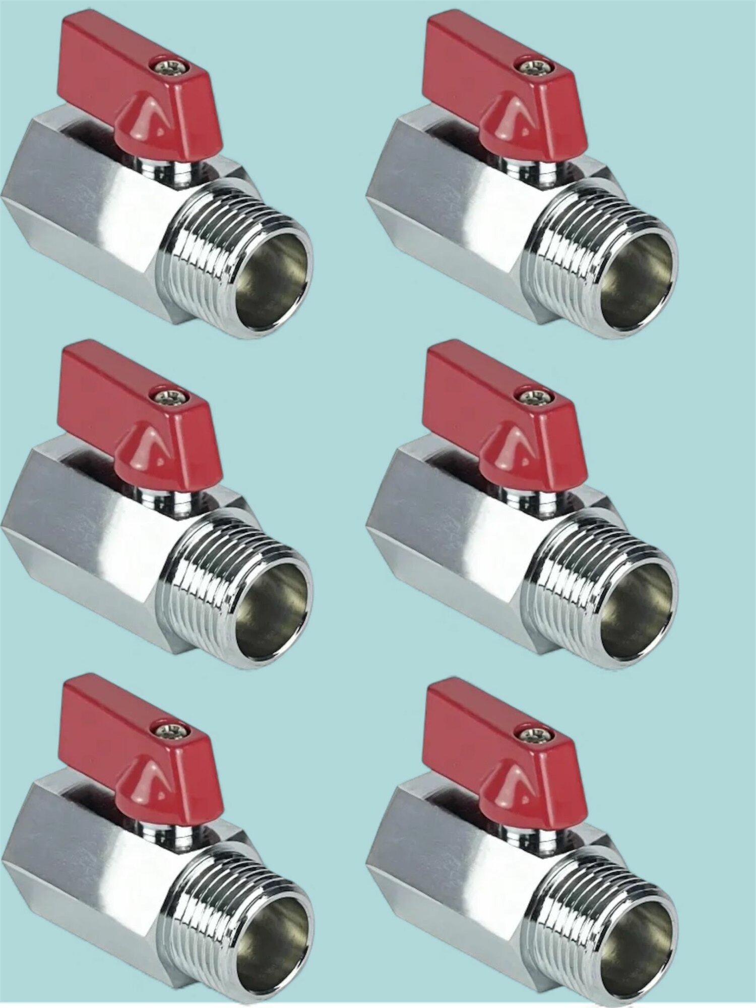 Кран шаровый VALFEX MINI 1/2 ВН, хром, красная ручка, комплект 4 шт (VF.331. NB.012)