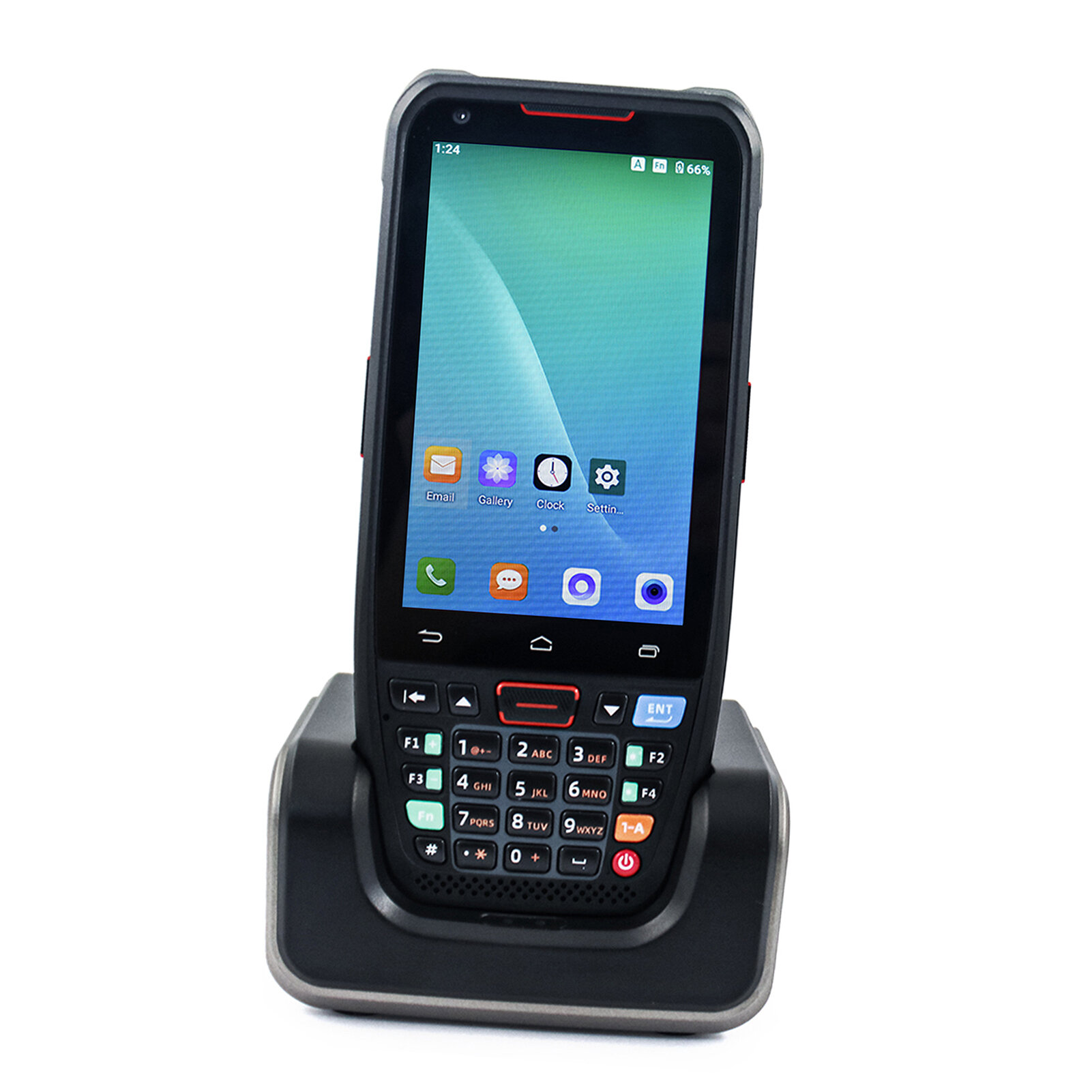 Handheld POS Android 10.0 PDA Terminal 1D/2D/QR Barcode Scanner with Charge Base Support 2/3/4G WiFi BT Communication 4.0 Inch Touchscreen for Supermarket Restaurant Warehouse Retail Inventory Logistics