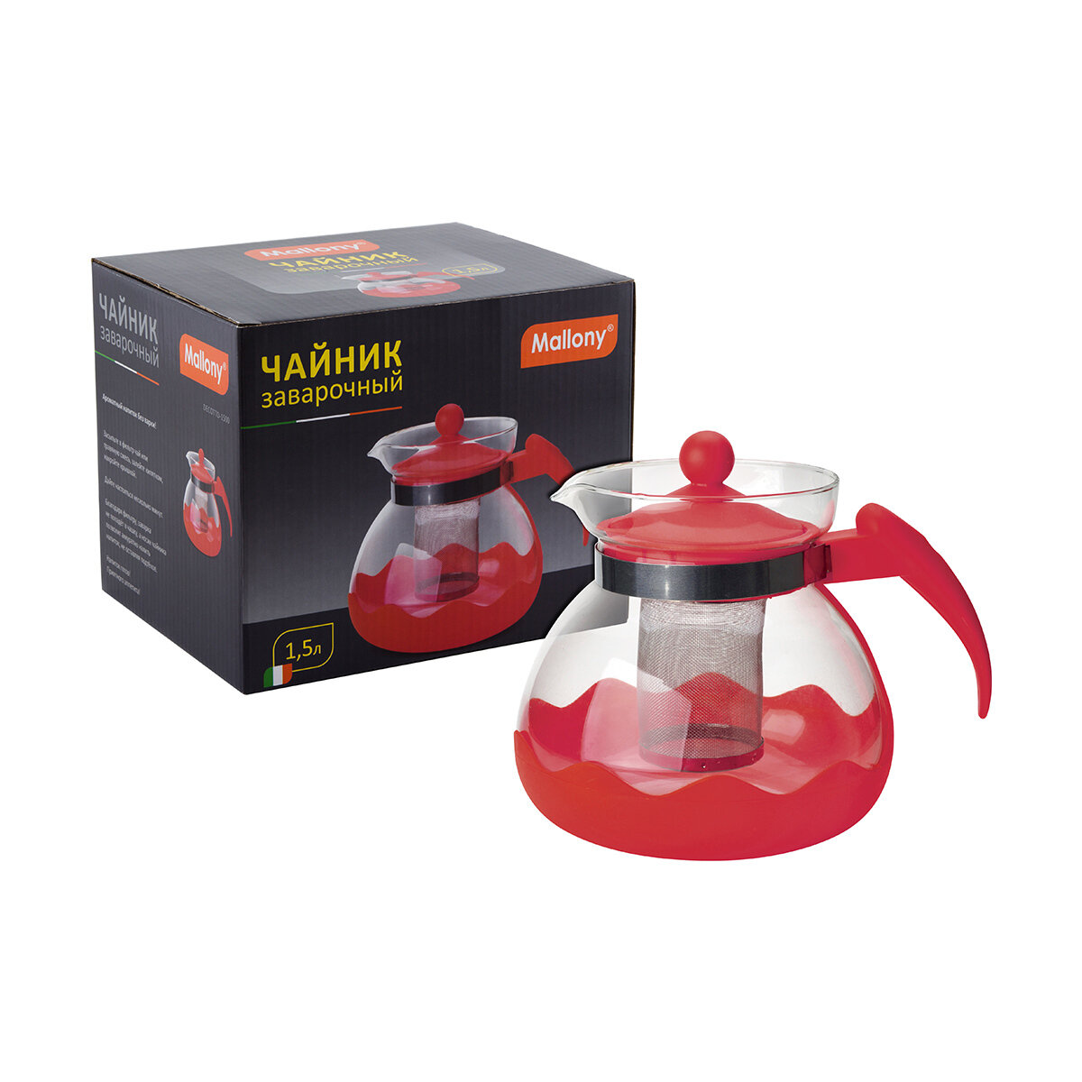 Чайник заварочный Mallony стекло, "Decotto-1500" 1,5 л, пластиковая ручка, фильтр нержавеющая сталь